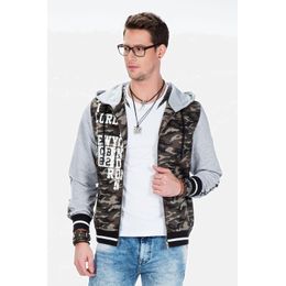Cipo & Baxx CIPO & BAXX Herren Outdoorjacke "Jacke", gr&uuml;n, Basic, Gr. M, tarnfarben, 97% Baumwolle, 3% Elasthan, Jacken, Statement-Applikation auf dem R&uuml;cken,