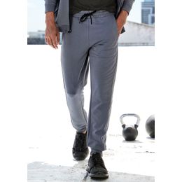 Le Jogger Herren Sweatpants, blau, Gr. S, unifarben mit Farbeinsatz, Obermaterial: 50% Polyester, 45% Baumwolle, 5% Elasthan, Hosen, mit farblichen
