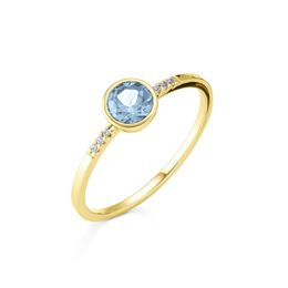 OROLINO Damen Fingerring "Gold 585 mit 6x Brillant 0,025ct. und Blautopas (beh.)", 060 (19,1), 0,03 SI = kleine Einschl&uuml;sse, Gold, gelb, Gold,