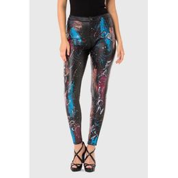 Cipo & Baxx CIPO & BAXX Damen Leggings "Hose", schwarz, Gr. 27, bedruckt, 95% Baumwolle, 5% Elasthan, Hosen, mit extravaganten Print