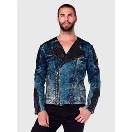 Cipo & Baxx CIPO & BAXX Herren Jeansjacke "Jacke", blau, Gr. XL, unifarben, 100% Baumwolle, Jacken, mit asymetrischen Kragen und Rei&szlig;verschluss