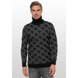 Rusty Neal Herren Rollkragenpullover, schwarz, Gr. XL, unifarben, 70% Polyacryl, 30% Baumwolle, Pullover, mit stylischem Karo-Muster