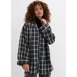 bonprix Oversize Longbluse, schwarz, 100% Baumwolle