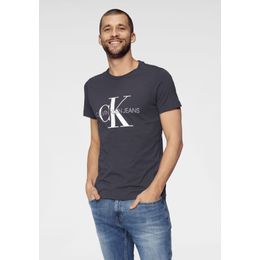 Herren T-Shirt "ICONIC MONOGRAM SLIM TEE", blau, Gr. S, Calvin Klein Jeans, bedruckt, Jersey, Obermaterial: 100% Baumwolle, Shirts, mit gro&szlig;em