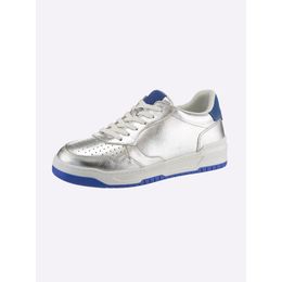 Heine Damen Sneaker, Gr. 42, silber, Glattleder, Leder, Rindsleder, Veloursleder, Schuhe