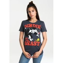 logoshirt Damen T-Shirt "Looney Tunes", blau, Gr. XXL, bedruckt, 100% Baumwolle, Shirts, mit lizenziertem Originaldesign