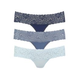 Vivance Damen String, Gr. 32, blau, Single Jersey, Obermaterial: 95% Baumwolle, 5% Elasthan. Spitze: 93% Polyamid, 7% Elasthan (LYCRA), unifarben,