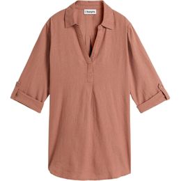bonprix Damen Langarmbluse "3/4-Arm Bluse mit Leinen", braun, Gr. 34, unifarben, Web, Obermaterial: 55% Leinen, 45% Viskose, Blusen, figurumspielende