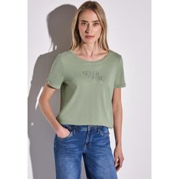 Street One Damen T-Shirt, gr&uuml;n, Gr. 34, bedruckt, Web, 50% Baumwolle, 50% Modal, Shirts, mit Rundhalsausschnitt
