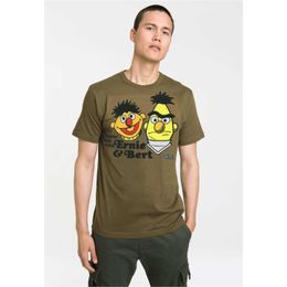 logoshirt Herren T-Shirt "Sesamstrasse - Ernie & Bert Havin Fun", gr&uuml;n, Gr. L, bedruckt, 100% Baumwolle, Shirts, mit angesagtem Ernie & Bert-Print