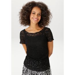 Aniston CASUAL Damen T-Shirtschwarz, Gr. 42, Strukturmuster, unifarben, Spitze, Obermaterial: 99% Polyamid, 1% Elasthan, Shirts, aus floraler