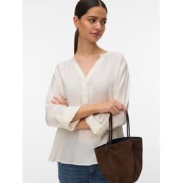 V&eacute;ro Moda VERO MODA Damen Blusenshirt "VMKAJA LS V-NECK FOLD-UP TOP WVN", wei&szlig;, Gr. M, unifarben, Jersey, Obermaterial: 83% Viskose, 17% Nylon, Shirts, mit