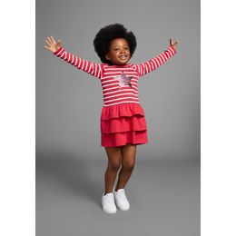 Kidsworld M&auml;dchen Jerseykleid "f&uuml;r kleine M&auml;dchen", rot, Gr. 128, geringelt, Single Jersey, Obermaterial: 100% Baumwolle, Kleider, f&uuml;r Partys und