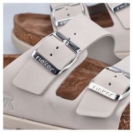 Rieker Damen Pantolette, Gr. 43, wei&szlig;, Glattleder, unifarben, Basic, Schuhe, Hausschuh, Sommerschuh, Strandschuh, Zweischnaller mit Softfu&szlig;bett