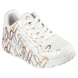 Skechers M&auml;dchen Plateausneaker "Skechers x JGoldcrown: Uno Lite - Metallic Love", Gr. 35, beige, Lederimitat, Schuhe, Schn&uuml;rschuh, Keilsneaker mit