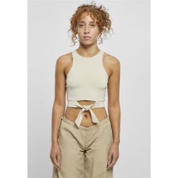 Urban Classics Damen Muskelshirt "Urban Classics Damen Ladies Cropped Knot Top"softseagrass, Gr. L, unifarben, 95% Baumwolle, 5% Elasthan, Shirts