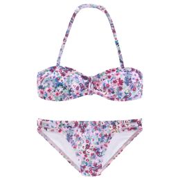 s.Oliver M&auml;dchen Bandeau-Bikini "Scatter Kids", lila, Gr. 158, bedruckt, gebl&uuml;mt, Polyamid, Bikini-Sets, mit sommerlichem Blumendruck