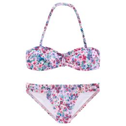 s.Oliver M&auml;dchen Bandeau-Bikini "Scatter Kids", lila, Gr. 134, bedruckt, gebl&uuml;mt, Polyamid, Bikini-Sets, mit sommerlichem Blumendruck