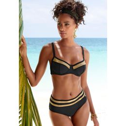 Lascana Damen Bikini-Hose "Elodie", gold, Gr. 34, unifarben mit Farbeinsatz, Recycling-Polyamid, Badehosen, mit trendigem Materialeinsatz