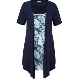 bonprix Damen T-Shirt, blau, Gr. 36, Obermaterial: 95% Viskose, 5% Elasthan, Shirts, A-Linie Passform, Halbarm-Design, mit Print, Rundhalsausschnitt