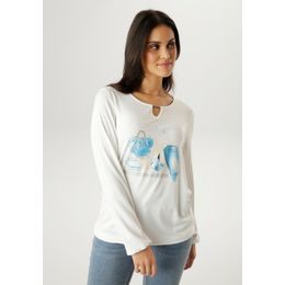 Damen Langarmshirt, wei&szlig;, Gr. 48, Aniston SELECTED, Glitzermuster, bedruckt, Single Jersey, Obermaterial: 95% Viskose, 5% Elasthan, Shirts, mit