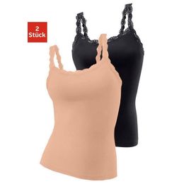 Lascana Damen Unterhemd, Gr. 44, beige, Single Jersey, Obermaterial: 95% Baumwolle, 5% Elasthan. Spitze: 87% Polyamid, 13% Elasthan, unifarben,
