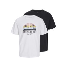 Jack & Jones Kinder Langarmshirt "JJPALM TEE LS CREW NECK 2PK MP JNR", bunt, Gr. 128, JACK & JONES JUNIOR, bedruckt, Single Jersey, Obermaterial: 100% Baumwolle,