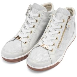 Ara Damen Sneaker "ROM", Gr. 5,5wei&szlig;, Glattleder, Leder, Reptilienpr&auml;gung, Schuhe, Freizeitschuh, High-Top-Sneaker, Schn&uuml;rschuh in Schuhweite G