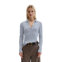 Marc O'Polo MARC O'POLO Damen Langarm-Poloshirt "mit TENCEL Modal", blau, Basic, Gr. M, unifarben, Obermaterial: 52% Baumwolle, 48% Modal, Shirts