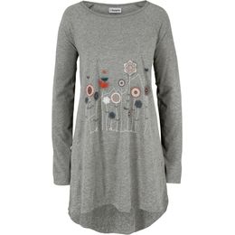 bonprix Damen Longshirt, grau, Gr. 56, Obermaterial: 70% Baumwolle, 30% Viskose, Shirts, A-Linien Passform, lange &Auml;rmel, aus Baumwolle und Viskose