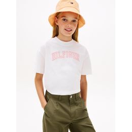 T-Shirt Tommy Hilfiger "VARSITY TEE SS", M&auml;dchen, Gr. 7 (122), wei&szlig;, Single Jersey, Obermaterial: 100% Baumwolle, unifarben, regular fit normal, Rundhals, eingesetzt abgesteppte Kante, Shirts T-Shirt, Kinder bis 16 Jahre, regular fit