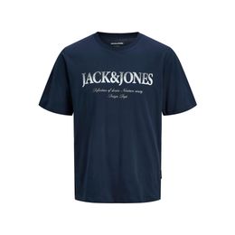 Jack & Jones Jungen T-Shirt "JJDEVIN DAYTONA PRINT TEE SS CN JNR"navy blazer, Gr. 128, JACK & JONES JUNIOR, bedruckt, unifarben, Single Jersey, Obermaterial: 100%
