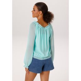 Aniston CASUAL Damen Schlupfbluse, blau, Gr. 36, Strukturmuster, transparent, unifarben, Chiffon, Obermaterial: 100% Polyester, Blusen, aus