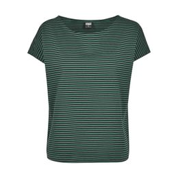 Urban Classics Damen Kurzarmshirt "Urban Classics Damen Ladies Yarn Dyed Baby Stripe Tee"schwarzfreshgr&uuml;n, schwarz, Gr. S, gestreift, 100% Baumwolle,