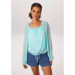 Aniston CASUAL Damen Schlupfbluse, blau, Gr. 42, Strukturmuster, transparent, unifarben, Chiffon, Obermaterial: 100% Polyester, Blusen, aus