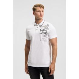 CAMP DAVID Herren Poloshirtwei&szlig;, Gr. L, bedruckt, Piqu&eacute;, Material: 100% Baumwolle, Shirts, aus Baumwolle