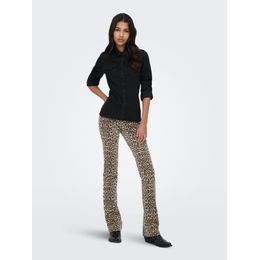 Only Damen Bootcut-Jeans "ONLMARY-HILLA MW FLARED AOP PANT PNT", braun, Gr. XL, bedruckt, Denim/Jeans, Obermaterial: 57% Baumwolle, 38% Polyester, 3%