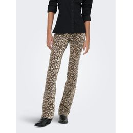 Only Damen Bootcut-Jeans "ONLMARY-HILLA MW FLARED AOP PANT PNT", braun, Gr. S, bedruckt, Denim/Jeans, Obermaterial: 57% Baumwolle, 38% Polyester, 3%