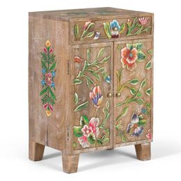Pharao24.de Massivholzkommode Holzkommode mit Blumen Motiv handgearbeitet