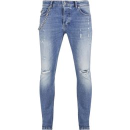 2Y Premium Herren Bequeme Jeans "2Y Premium Herren 2Y Skinny Fit Destroyed Jeans"blau, Gr. 33, unifarben, 97% Baumwolle, 3% Elasthan, Jeans