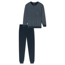 Schiesser Herren Schlafanzug "Comfort Essentials", Gr. 102, blau, Single Jersey, Obermaterial: 100% Baumwolle, gestreift, unifarben, Homewear-Sets,