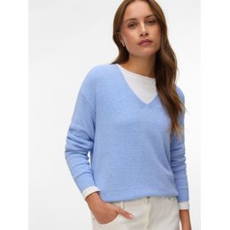 V&eacute;ro Moda VERO MODA Damen Strickpullover "VMCHARITY LS V-NECK PULLOVER NOOS", blau, Gr. L, unifarben, Strick, Obermaterial: 55% Polyacryl, 45% Nylon, Pullover