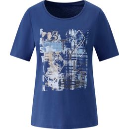 Damen Kurzarmshirt mit Buchstaben-Druck royalblau-hellblau, Gr&ouml;&szlig;e 56