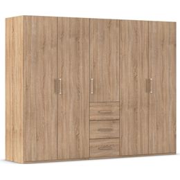 Dreht&uuml;renschrank Rauch "Kleiderschrank Schrank Garderobe Schlafzimmerschrank EVELYN", braun (eiche sonoma), B:251cm H:197cm T:60cm, Holzwerkstoff, Schr&auml;nke, Dreht&uuml;renschrank, in elegantem Stil mit Schubladen 3 Breiten und 2 H&ouml;hen MADE IN GERMANY