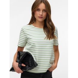 V&eacute;ro Moda Rundhalsshirt VERO MODA "VMABBY SS ZIP TOP JRS NOOS", Damen, Gr. XL, snow wei&szlig; stripes:mistletoe, Jersey, Obermaterial: 77% Polyester, 19% Viskose, 4% Elasthan, gestreift, normal, Rundhals, Shirts Rundhalsshirt, Materialmix, regular fit, Topseller