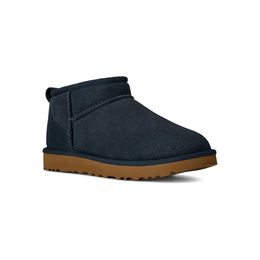 UGG Australia Schlupfboots UGG "Unisex Classic Ultra Mini", Damen, Gr. 11 (42), dunkelblau, Veloursleder, unifarben, Schuhe Schlupfboots, Bequemschuh, Flats, Hausschuh, Freizeitschuh mit Logopatch