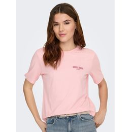 Kurzarmshirt Only "ONLLUCY MONJA SS TOP JRS NOOS", Damen, Gr. XS, rosy touch detail:strawberry, Jersey, Obermaterial: 100% Baumwolle, bedruckt, regular fit normal, Rundhals, Shirts Kurzarmshirt