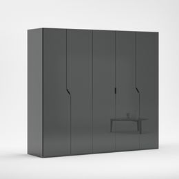 Kleiderschrank Home Affaire "AMETISTA, Dreht&uuml;renschrank, designgeformten Fronten", grau (anthrazit hochglanz), B:250cm H:223cm T:62,2cm, Holzwerkstoff, Schr&auml;nke, Kleiderschrank, Made in Italy, hochglanz lackiert, Basisausf&uuml;hrung, Zubeh&ouml;r extra