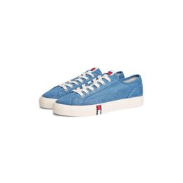 Plateausneaker Tommy Jeans "ARCHIVE Y2K DENIM", Damen, Gr. 40, denim, Baumwolle, unifarben, used, Schuhe Plateausneaker, Schn&uuml;rschuh, Halbschuh, Freizeitschuh mit Flagge im Plateau