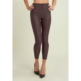 Lederimitathose Freddy "WRUP HIGH WAIST SUPERSKINNY", Damen, Gr. XXL (44), N-Gr, schwarz braun, Obermaterial: 85% Polyester, 15% Elasthan, gl&auml;nzend, figurbetont kn&ouml;chellang, Hosen Lederimitathose, mit Lifting & Shaping Effekt, sitzt perfekt
